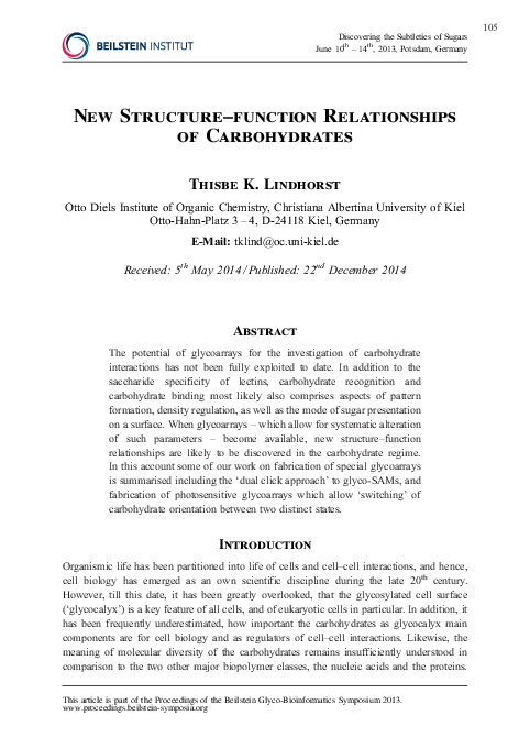 (PDF) New Structure-function Relationships of Carbohydrates