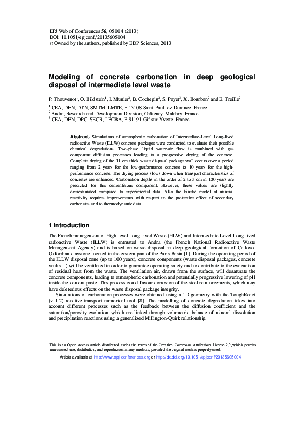 (PDF) Modeling of concrete carbonation in deep geological disposal of intermediate level waste ...