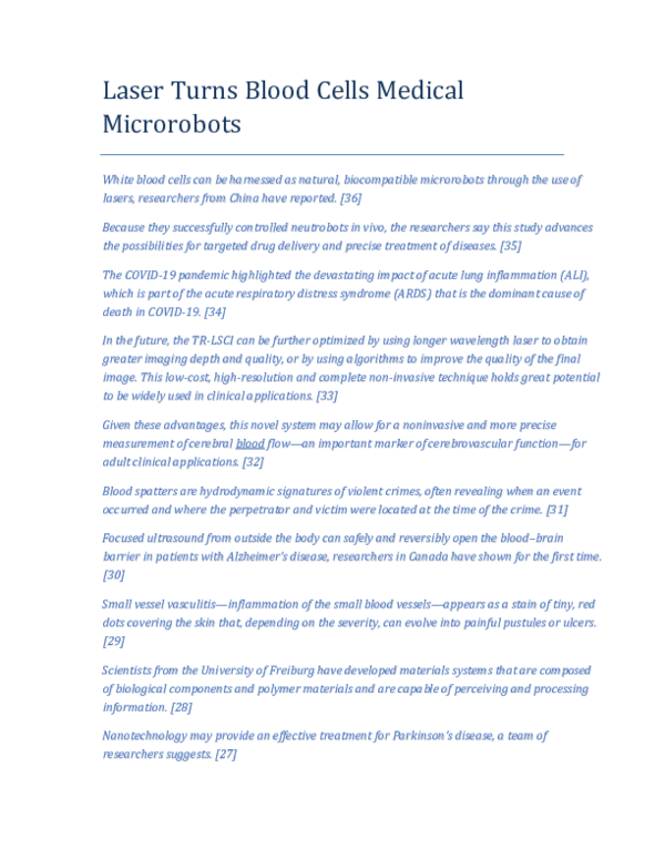 (PDF) Laser Turns Blood Cells Medical Microrobots