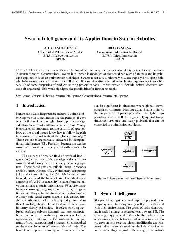 (PDF) Swarm Intelligence and Its Applications in Swarm Robotics