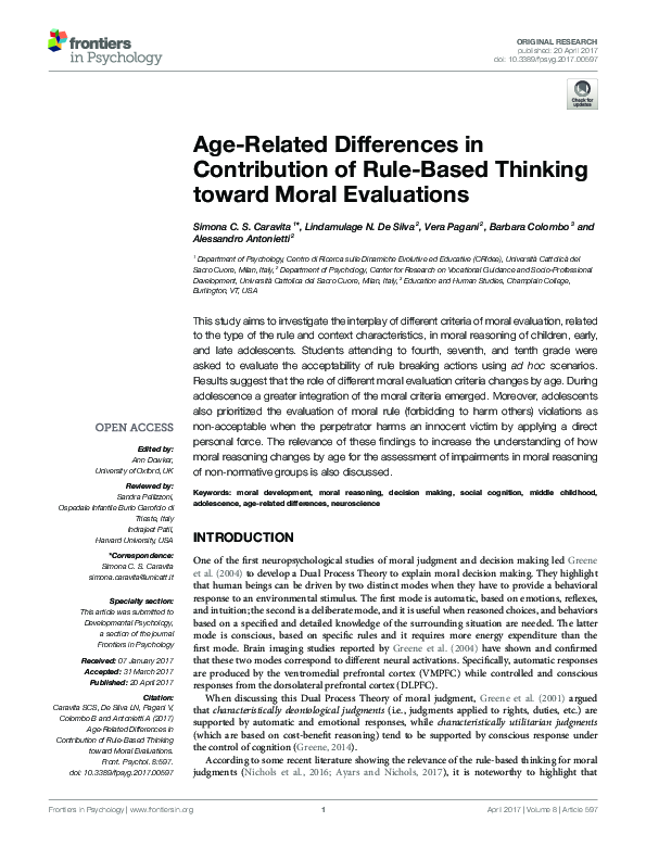 (PDF) Age-Related Differences in Contribution of Rule-Based Thinking toward Moral Evaluations ...