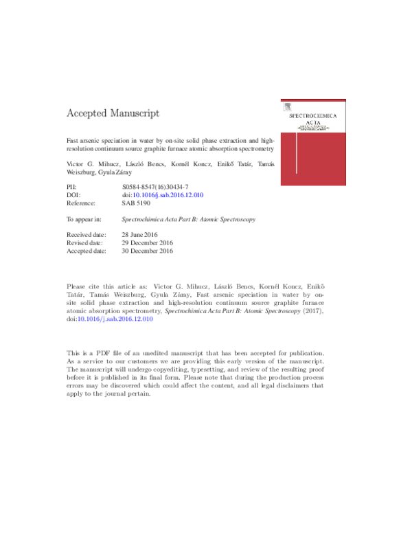 (PDF) Fast arsenic speciation in water by on-site solid phase ...