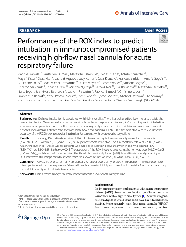 (PDF) Performance of the ROX index to predict intubation in ...