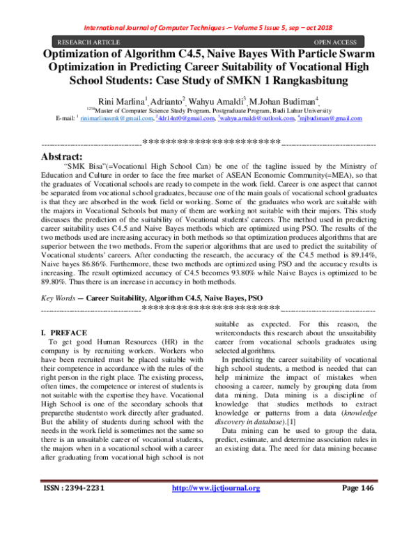 (PDF) Optimization of Algorithm C4.5, Naive Bayes With Particle Swarm Optimization in Predicting ...
