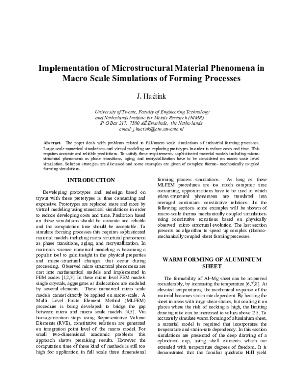 (PDF) Implementation of Microstructural Material Phenomena in Macro ...