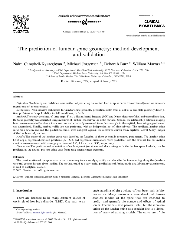 (PDF) The prediction of lumbar spine geometry: method development and ...