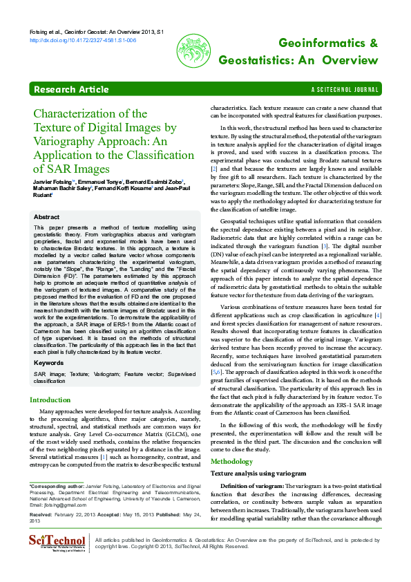(PDF) Characterization of the Texture of Digital Images by Variography Approach: An Application ...