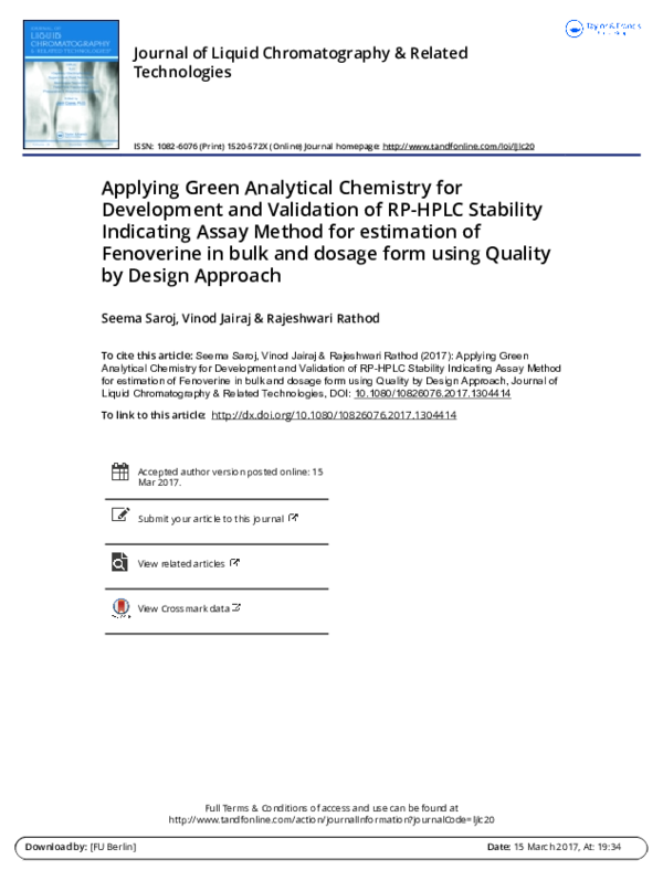 (PDF) Applying green analytical chemistry for development and validation of RP-HPLC stability ...