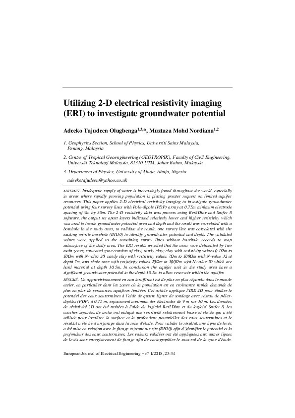(PDF) Utilizing 2-D electrical resistivity imaging (ERI) to investigate ...