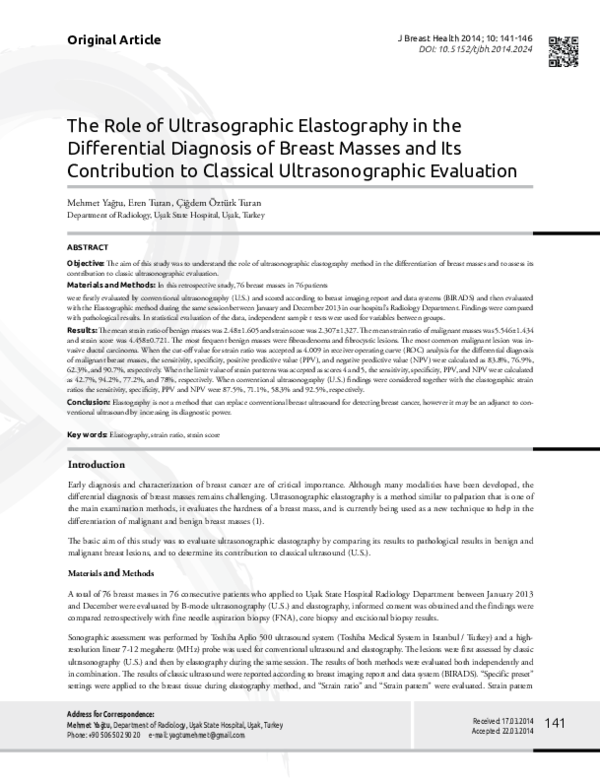 (PDF) The Role of Ultrasographic Elastography in the Differential ...