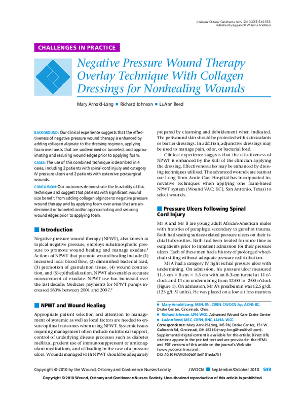(PDF) Negative Pressure Wound Therapy Overlay Technique With Collagen ...