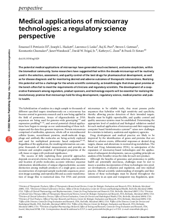 (PDF) Medical applications of microarray technologies: a regulatory ...