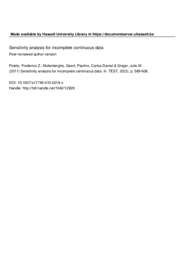 (PDF) Sensitivity analysis for incomplete continuous data