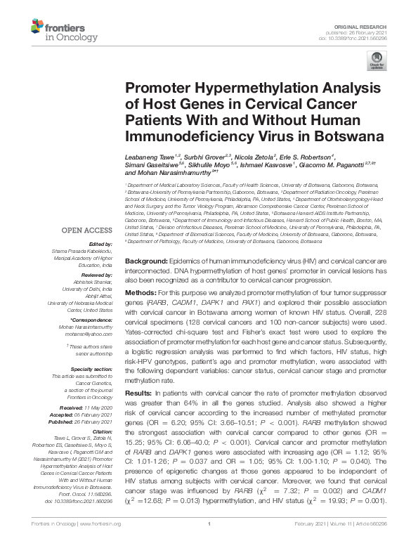 (PDF) Promoter Hypermethylation Analysis of Host Genes in Cervical ...