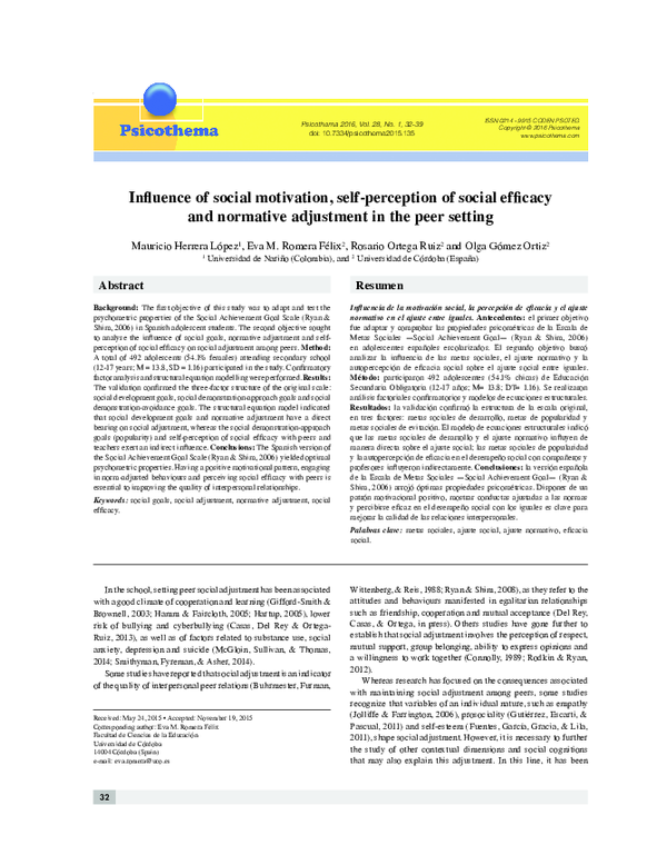 (PDF) Influence of social motivation, self-perception of social ...