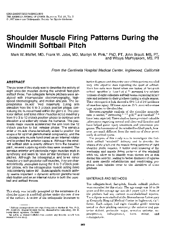 (PDF) Shoulder Muscle Firing Patterns During the Windmill Softball Pitch