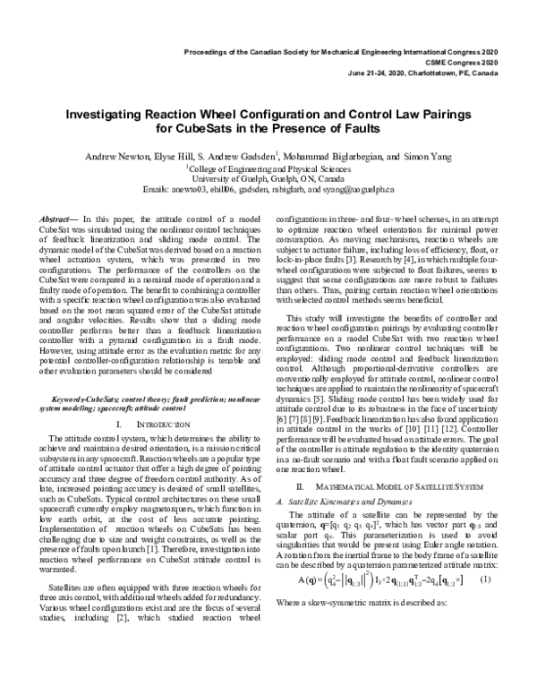 (PDF) Investigating Reaction Wheel Configuration and Control Law ...