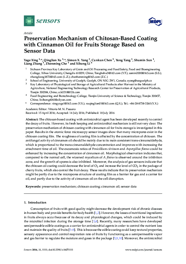 (PDF) Preservation Mechanism of Chitosan-Based Coating with Cinnamon Oil for Fruits Storage ...