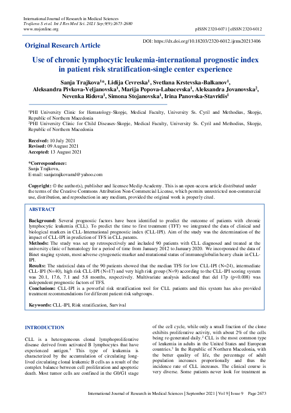 (PDF) Use of chronic lymphocytic leukemia-international prognostic ...