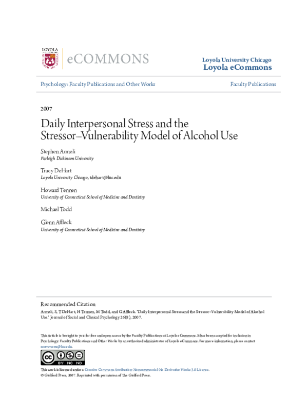 (PDF) Daily Interpersonal Stress and the Stressor–Vulnerability Model ...