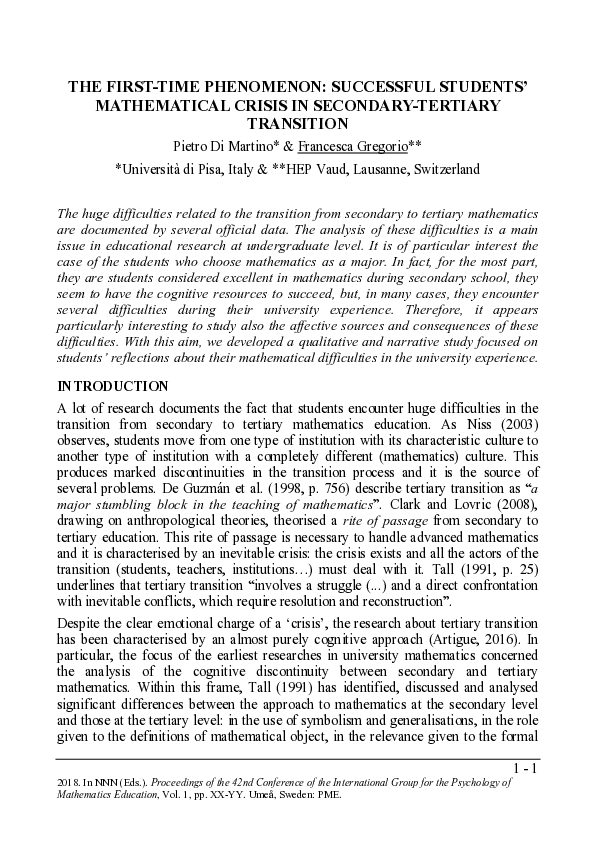 (PDF) The first-time phenomenon: successful students’ mathematical ...