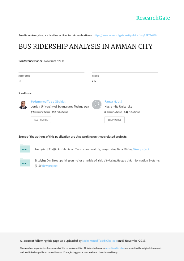 (PDF) Bus Ridership Analysis in Amman City
