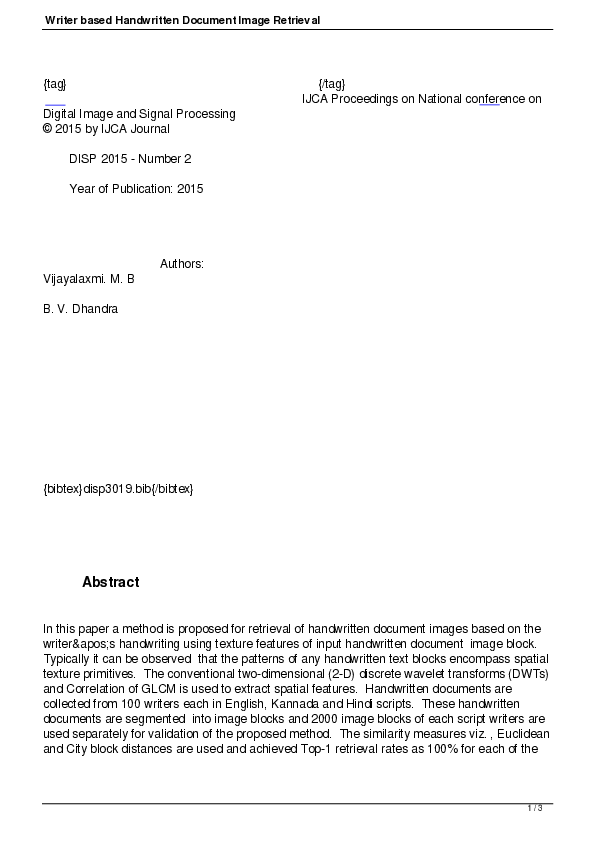 (PDF) Writer based Handwritten Document Image Retrieval