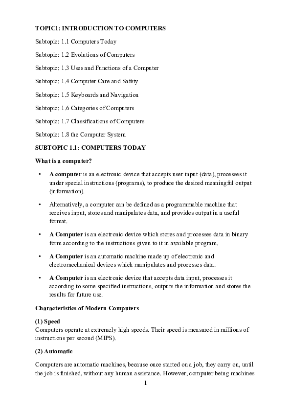 (DOC) TOPIC 1-INTRODUCTION TO COMPUTERS