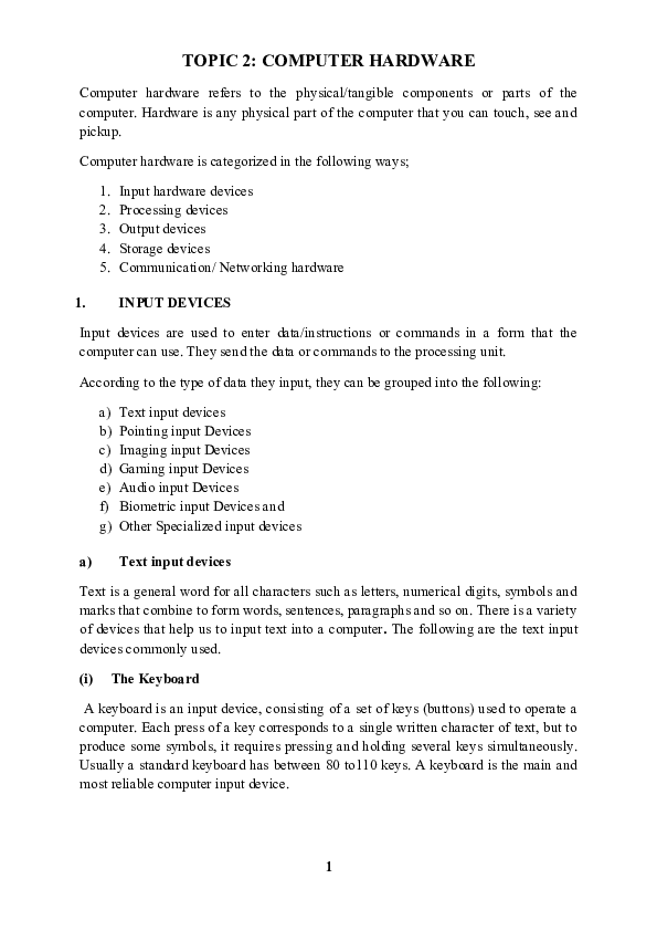(DOC) TOPIC 2-COMPUTER HARDWARE