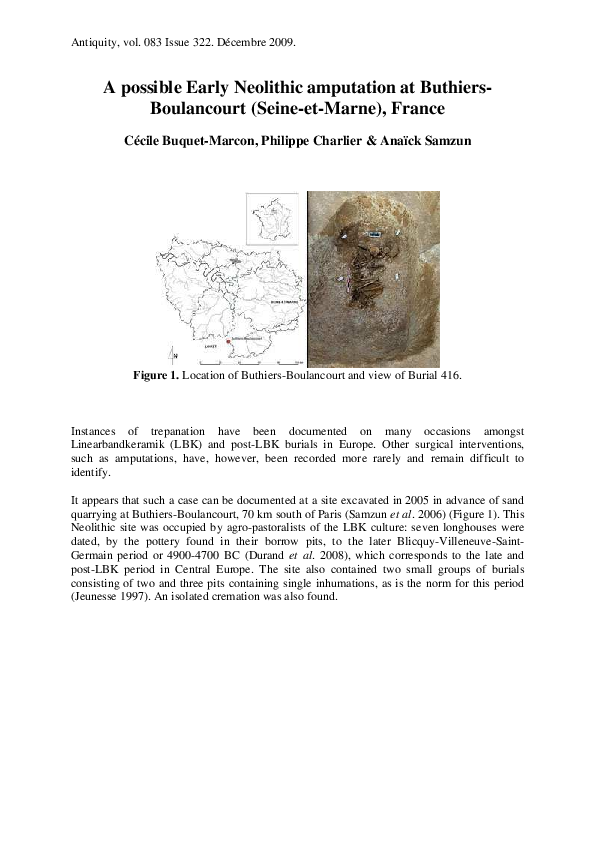 (PDF) A possible Early Neolithic amputation at Buthiers-Boulancourt ...