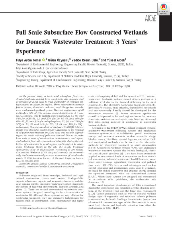 (PDF) Full scale subsurface flow constructed wetlands for domestic ...