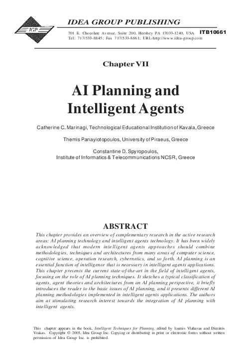 (PDF) AI Planning and Intelligent Agents