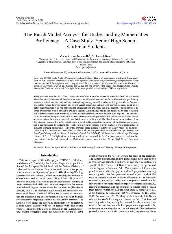 (PDF) The Rasch Model Analysis for Understanding Mathematics Proficiency—A Case Study: Senior ...