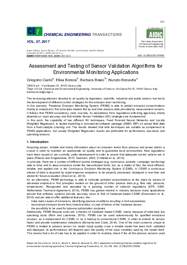 (PDF) Assessment and testing of sensor Validation algorithms for ...