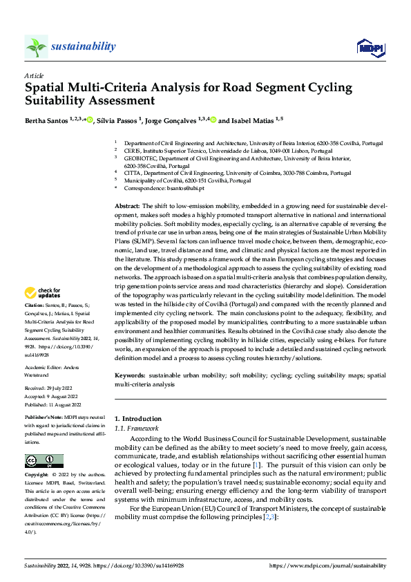 (PDF) Spatial Multi-Criteria Analysis for Road Segment Cycling Suitability Assessment