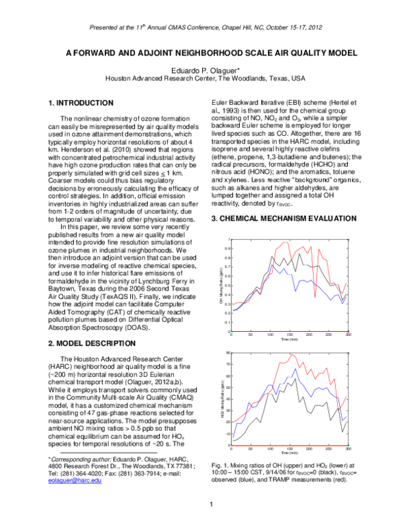 (PDF) A Forward and Adjoint Neighborhood Scale Air Quality Model