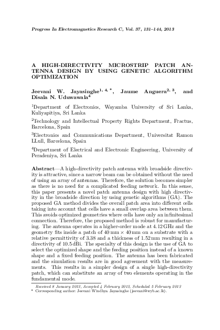 (PDF) A High-Directivity Microstrip Patch Antenna Design by Using Genetic Algorithm Optimization
