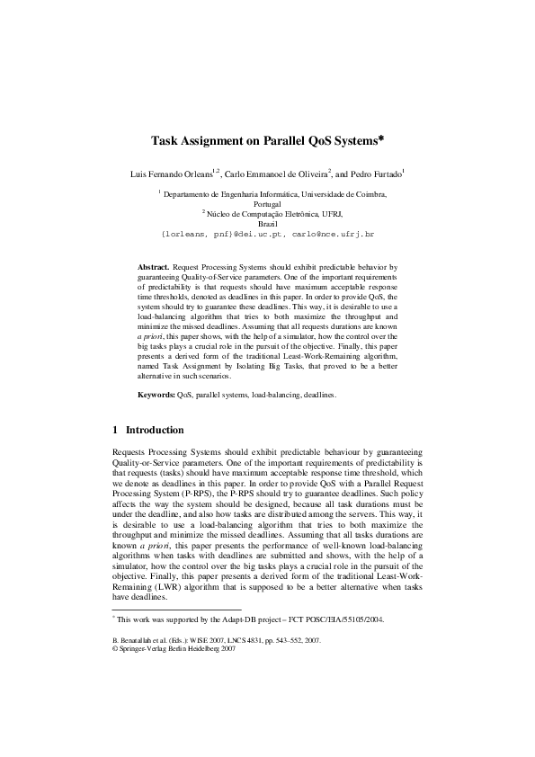 (PDF) Task Assignment on Parallel QoS Systems