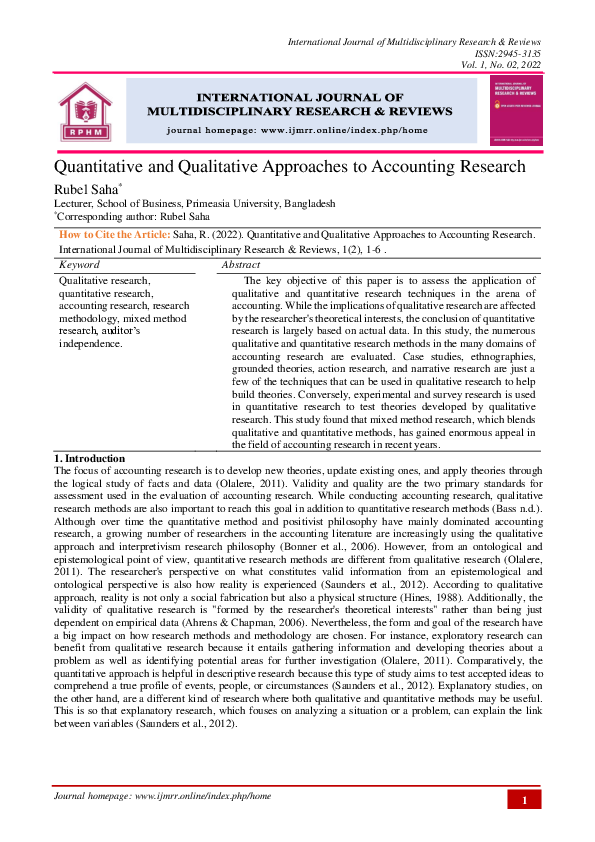 (PDF) Quantitative and Qualitative Approaches to Accounting Research (PDF) Quantitative and Qualitative Approaches to Accounting Research