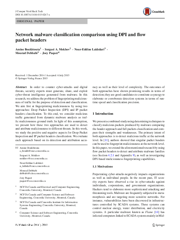 (PDF) Network malware classification comparison using DPI and flow packet headers