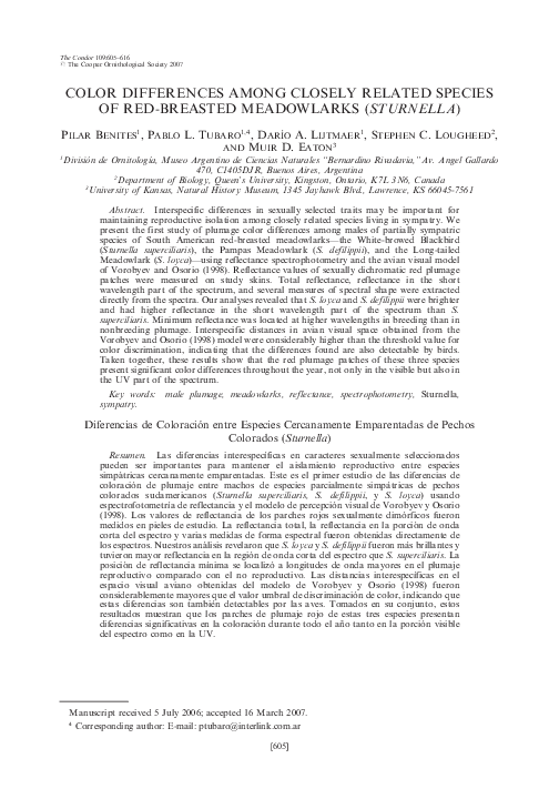 (PDF) Diferencias de Coloracio´n entre Especies Cercanamente ...
