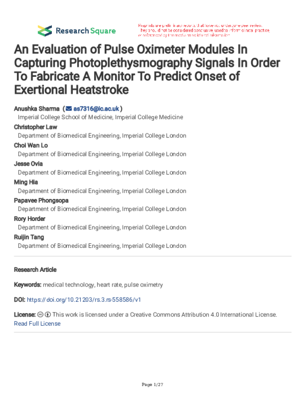 (PDF) An Evaluation of Pulse Oximeter Modules In Capturing ...
