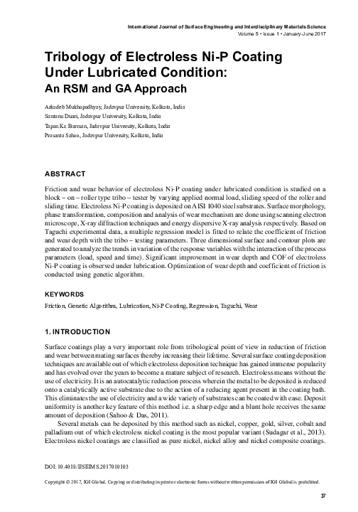 (PDF) Tribology of Electroless Ni-P Coating Under Lubricated Condition