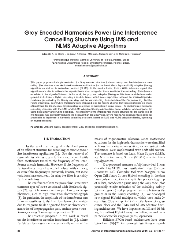 (PDF) Gray Encoded Harmonics Power Line Interference Cancelling Structure Using LMS and NLMS ...