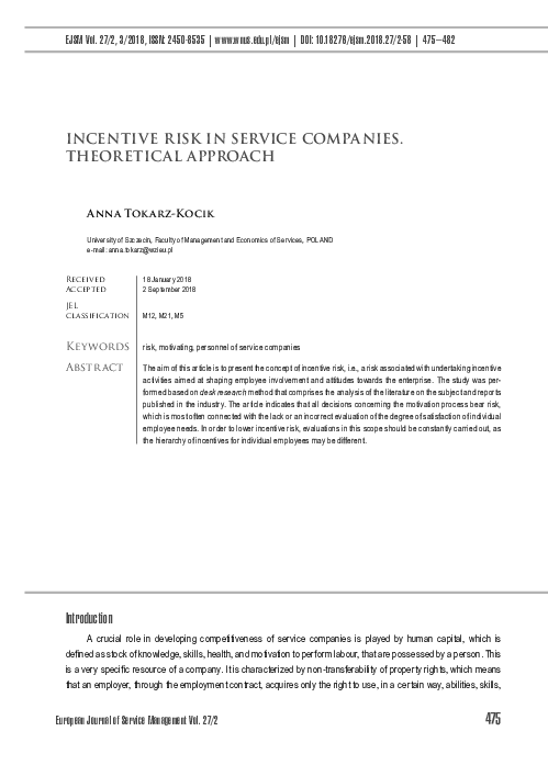 (PDF) Incentive risk in service companies. Theoretical approach