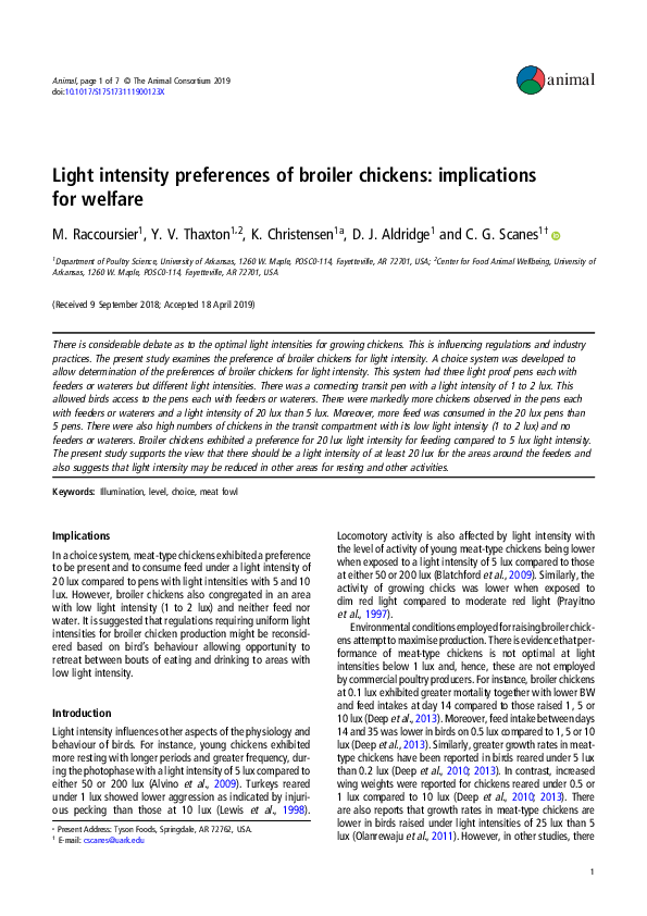 (PDF) Light intensity preferences of broiler chickens: implications for ...
