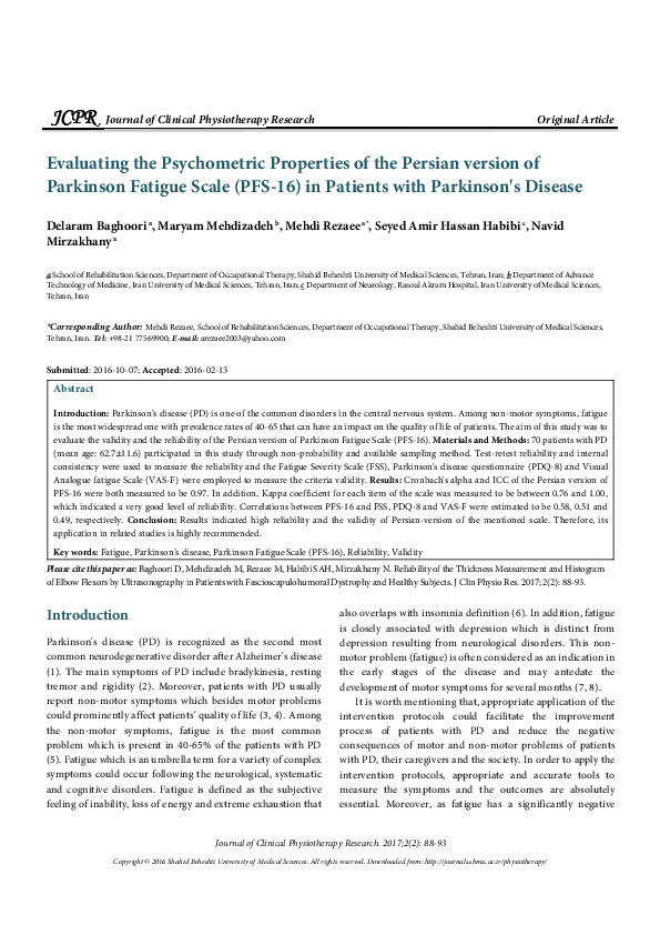 (PDF) Evaluating the Psychometric Properties of the Persian version of ...