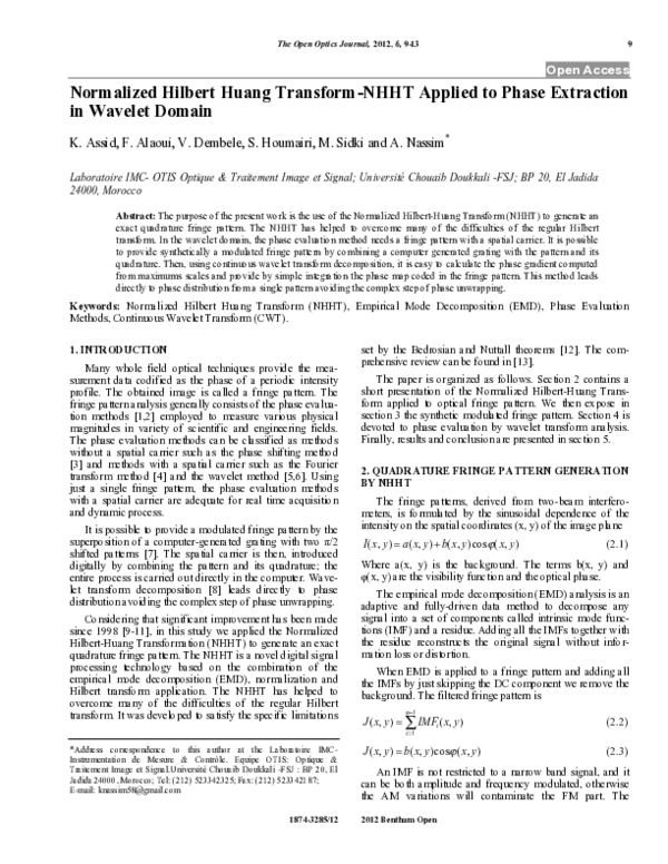Pdf Normalized Hilbert Huang Transform Nhht Applied To Phase Extraction In Wavelet Domain