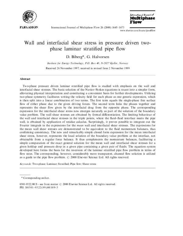 (PDF) Wall and interfacial shear stress in pressure driven two-phase laminar stratified pipe flow