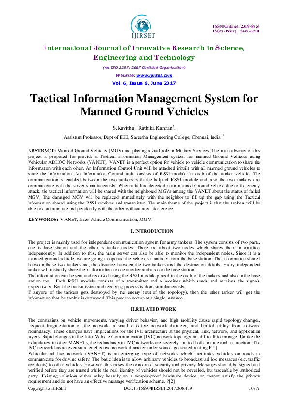 (PDF) Tactical Information Management System for Manned Ground Vehicles